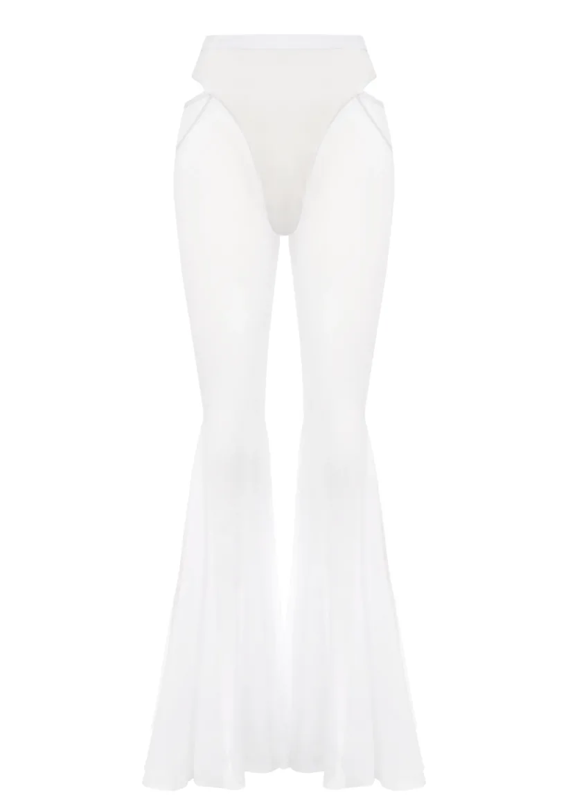 Mesh Flared Pants – CANDY – Ice White | Queen Wear